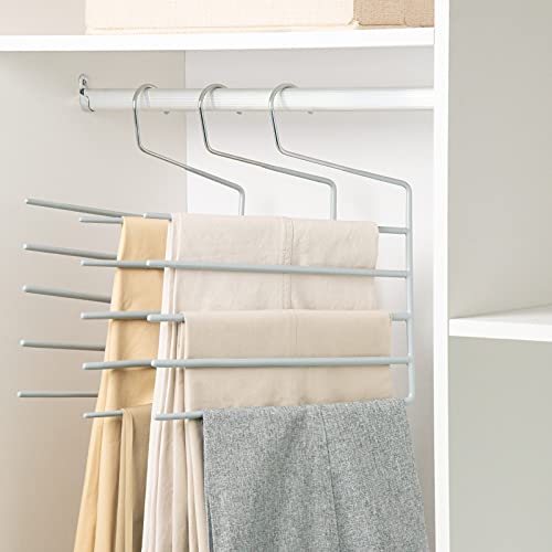 Nature Smile 4 Pack Heavy Duty Multi Layers Metal Pant Slack Hangers,Non-Slip 5-Tier Open-Ended Pants Hanger Closet Storage Organizer for Garden Flags Trousers Jeans Scarf(Silvery Grey Color