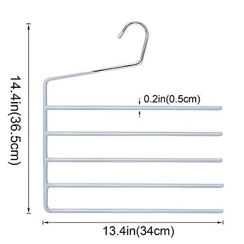 Nature Smile 4 Pack Heavy Duty Multi Layers Metal Pant Slack Hangers,Non-Slip 5-Tier Open-Ended Pants Hanger Closet Storage Organizer for Garden Flags Trousers Jeans Scarf(Silvery Grey Color
