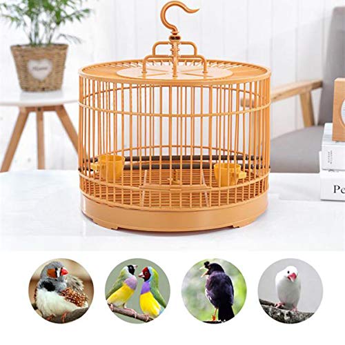 Round Bird Cage, Plastic Bird House Carrier, Vintage Style Hanging Bird Cage with 2 Feeding Cups for Small Birds Parrot (30cm in Diameter)