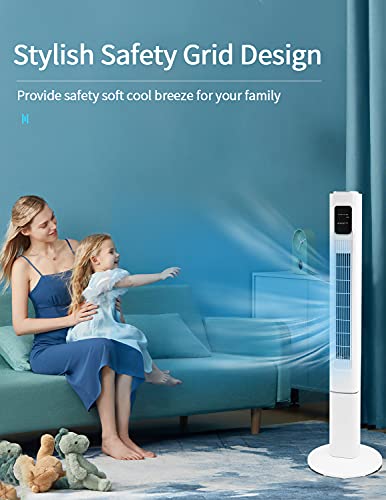R.W.FLAME Household Tower Fans with Remote,47" Oscillating Cooling Fans Built-in Timer Portable Floor Fan, 3 Modes 3 Speeds (White, 47")