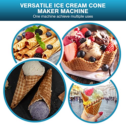 IRONWALLS Commercial Waffle Cone Maker, 1200W 110V Stainless Steel Electric Ice Cream Cone Maker Machine with 8.3β Non-stick Baking Tray, Temperature & Time Control for Restaurant, Coffee Shop