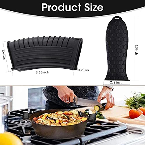 Silicone Hot Handle Holders Cover 4 Pack Cast Iron Skillet Handle Cover Pot Handle Holder Sleeve Non-Slip Heat Resistant Removable Potholder for Metal Frying Pans Aluminum Cookware Handles (Black)
