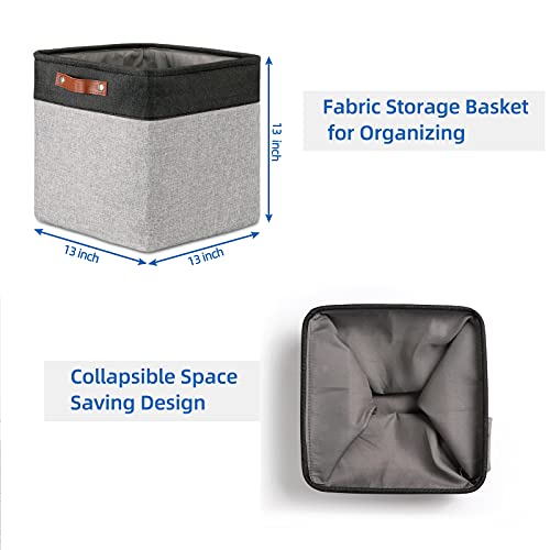 Temary Cube Storage Baskets 13 X 13 X 13 Fabric Storage Bins for Toys, Large Baskets Organization with Handles, Baskets for Organizing Towels, Blankets, Collapsible Shelf Baskets (Black&Gray)