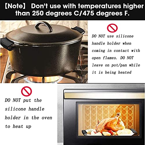 Silicone Hot Handle Holders Cover 4 Pack Cast Iron Skillet Handle Cover Pot Handle Holder Sleeve Non-Slip Heat Resistant Removable Potholder for Metal Frying Pans Aluminum Cookware Handles (Black)