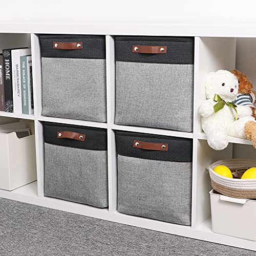 Temary Cube Storage Baskets 13 X 13 X 13 Fabric Storage Bins for Toys, Large Baskets Organization with Handles, Baskets for Organizing Towels, Blankets, Collapsible Shelf Baskets (Black&Gray)