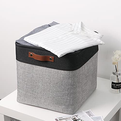 Temary Cube Storage Baskets 13 X 13 X 13 Fabric Storage Bins for Toys, Large Baskets Organization with Handles, Baskets for Organizing Towels, Blankets, Collapsible Shelf Baskets (Black&Gray)