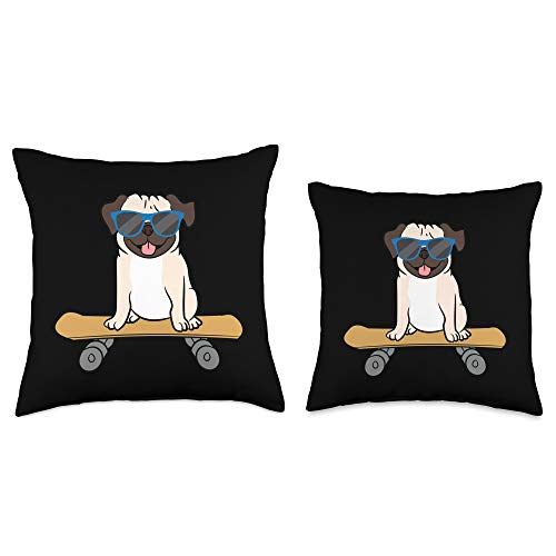 Skateboarding Pug Gifts And Tees Pug Dog Skateboard Puppy Throw Pillow, 16x16, Multicolor