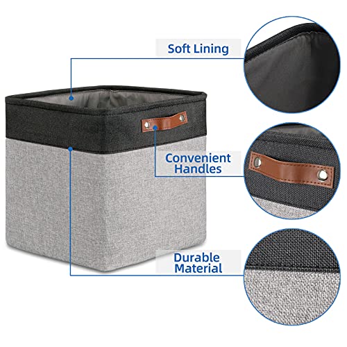 Temary Cube Storage Baskets 13 X 13 X 13 Fabric Storage Bins for Toys, Large Baskets Organization with Handles, Baskets for Organizing Towels, Blankets, Collapsible Shelf Baskets (Black&Gray)