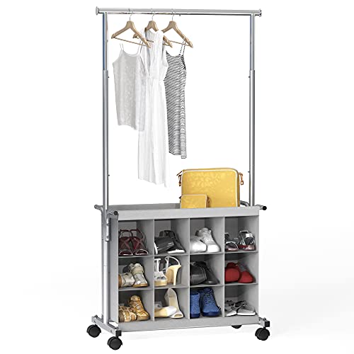 Simple Houseware Garment Rack with 16 Shoes Organizer, Grey
