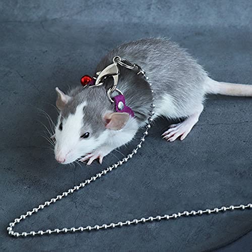 Adjustable Fancy Rat Hamster Harness Rat Guinea Pig Training Walking with Bell Leather Leash Reptile Harness Suitable for Small, Medium,Large Rats or Reptiles (Purple)