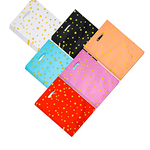 SZEJONAN Bright Colorful Plastic Party Faovr Bags Bulk Goodie bags for Kids Birthday Party (48 Pcs, Gold Stars)