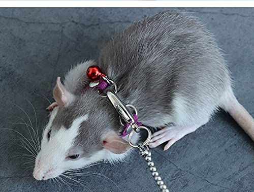 Adjustable Fancy Rat Hamster Harness Rat Guinea Pig Training Walking with Bell Leather Leash Reptile Harness Suitable for Small, Medium,Large Rats or Reptiles (Purple)