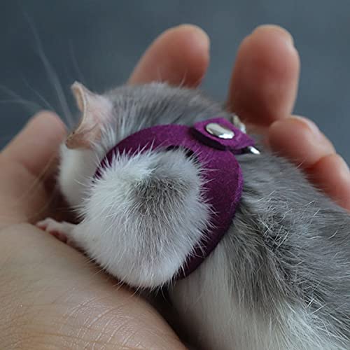 Adjustable Fancy Rat Hamster Harness Rat Guinea Pig Training Walking with Bell Leather Leash Reptile Harness Suitable for Small, Medium,Large Rats or Reptiles (Purple)
