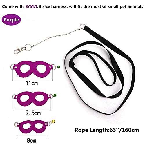 Adjustable Fancy Rat Hamster Harness Rat Guinea Pig Training Walking with Bell Leather Leash Reptile Harness Suitable for Small, Medium,Large Rats or Reptiles (Purple)