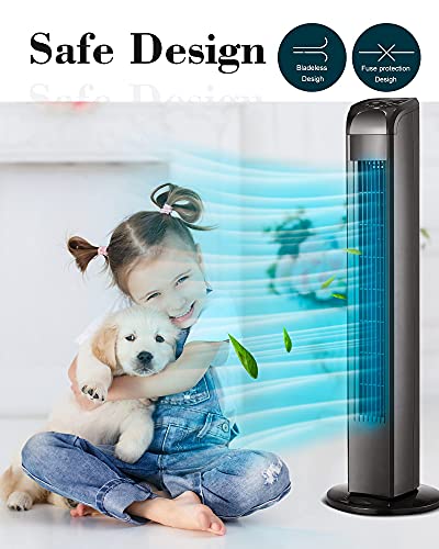 KEGIAN Portable Electric Oscillating Standing Floor Fan for Bedroom with Remote, 3 Wind Speeds 3 Modes, Quiet Cooling for Office,Home, Tower Fan 30" Black…
