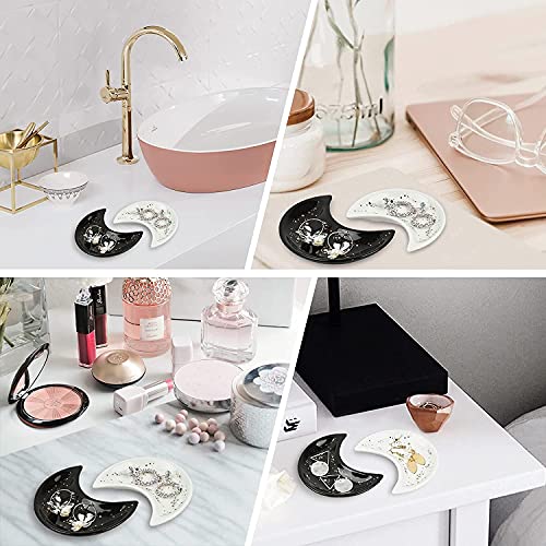 Small Moon Jewelry Dish Tray, Decorative Ceramic Trinket Dish, Modern Accent Tray for Vanity(Black and White )