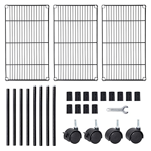 SUPER DEAL 3-Shelf Adjustable Heavy Duty Storage Wire Shelving Unit with Wheels, Metal Organizer Wire Rack Microwave Utility Cart, Black (24L x 14W x 31H)