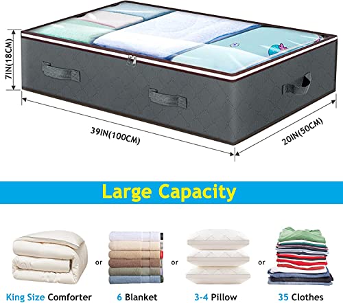 90L Under Bed Storage Containers, Toy Organizers and Wrapping Paper Storage Bags, Underbed Shoes Closet Storage Solution with Clear Window and Reinforced Handles for Blanket, Comforter, Bedding, Clothes, 6 Pack