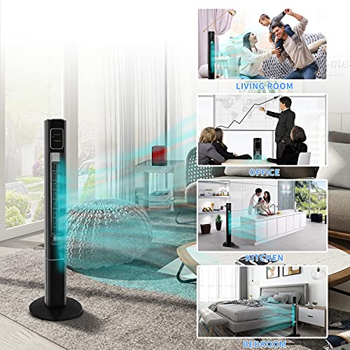 Antarctic Star Tower Fan Oscillating Fan Quiet Cooling Remote Control Powerful Standing 3 Speeds Wind Modes Bladeless Floor Fans Portable Bladeless Fan for Children Bedroom Kitchen Office BLACK