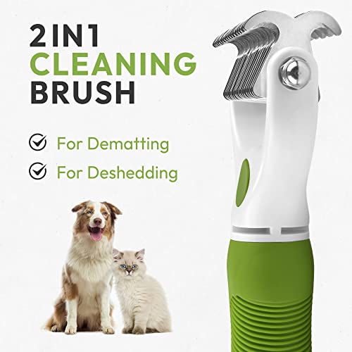 Undercoat Rake for Dogs & Cats - Double Sided Comb for Detangling and Removing Knots - 2 Sided Dematting Tool - Deshedding Brush for Grooming Pets with Long Hair Prone to Matting - Ebook Guide