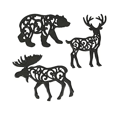 Set of 3 Cast Iron Lodge Design Wild Animal Western Kitchen Décor Trivets Decorative Wall Hanging Art Deer Moose Bear