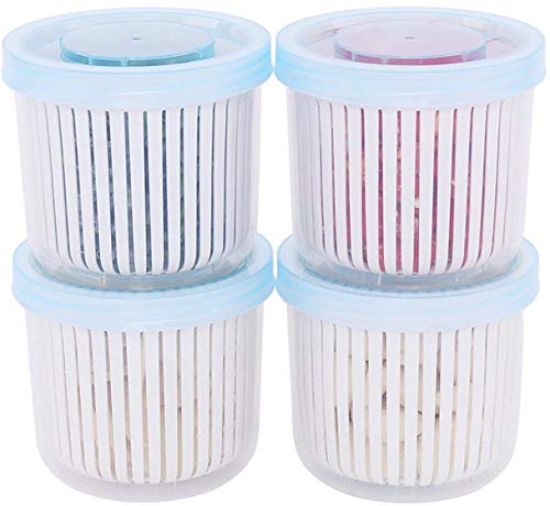ZJGY 4 Pcs Stackable Double Layer Vegetables Sealed Keeper, Vegetable Storage Box with Filter,Drain Fresh Box,refrigerator Food Fresh Box with Drain Basket