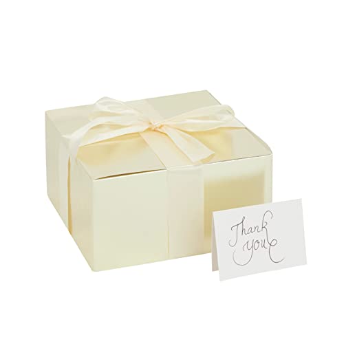 Stockroom Plus 10 Pack Textured Champagne Gold Gift Boxes with Lids, Ribbon and Blank Greeting Cards (8 x 8 x 4 in)