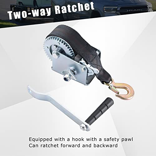 ATPEAM Boat Trailer Winch, Heavy Duty Hand Winch with 5m Black Strap Gear Hand Winch with Crank Handle, Manual Winch for Towing (800LBS)