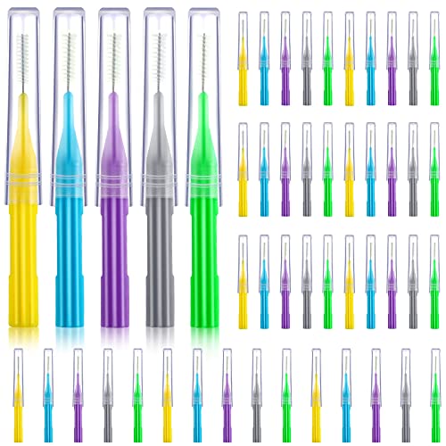 50 Pieces Braces Brush for Cleaner Interdental Brush Toothpick Dental Flossing Head Oral Hygiene Flosser Tooth Cleaning Tool (Light Blue, Purple, Yellow, Gray, Light Green)