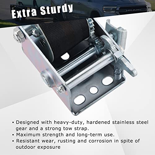 ATPEAM Boat Trailer Winch, Heavy Duty Hand Winch with 5m Black Strap Gear Hand Winch with Crank Handle, Manual Winch for Towing (800LBS)