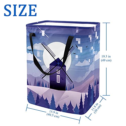 Windmill Purple Laundry Basket Large Cloth Organizer Bag Basket Foldable Laundry Hamper with Handles