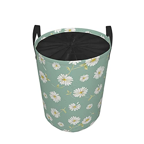 Laundry Hamper Basket Green White Daisy Flower Clothes Sorter Bin Lid Household Organizer Toy Garment Sturdy With Handle Collapsible For Home Laundromat Dorm Bathroom