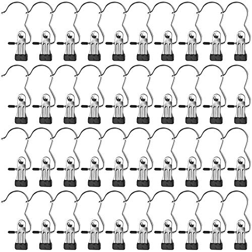 Tosnail 40 Pieces Boot Hanger Clips, Stainless Steel Laundry Hooks, Closet Hanging Clips, Space Saving for Jeans, Hats, Tall Boots, Towels - Black