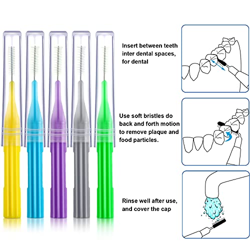 50 Pieces Braces Brush for Cleaner Interdental Brush Toothpick Dental Flossing Head Oral Hygiene Flosser Tooth Cleaning Tool (Light Blue, Purple, Yellow, Gray, Light Green)