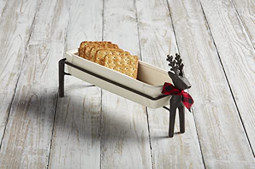 Mud Pie, White, Deer Cracker Dish Set, 7.75" x 10", assembled 5 3/4" x 10"