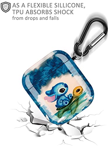 Tortoise Airpods Case, Wonjury Airpod Case Protective Hard Case Cover Portable & Shockproof Women Girls with Keychain for Apple Airpods 2/1 Charging Case (Stitch/Turtle)