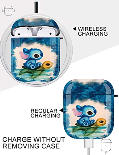 Tortoise Airpods Case, Wonjury Airpod Case Protective Hard Case Cover Portable & Shockproof Women Girls with Keychain for Apple Airpods 2/1 Charging Case (Stitch/Turtle)