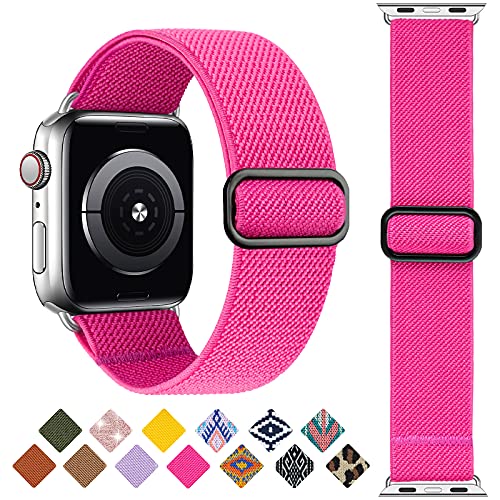 Greatfine Stretchy Solo Loop Strap Compatible with Apple Watch Band 38mm 40mm 41mm,Elastic Nylon Braided Band&Adjustable Buckle Women Men Sport Strap for iWatch Series 8 7 6 5 4 3 2 1 SE Ultra,H Pink