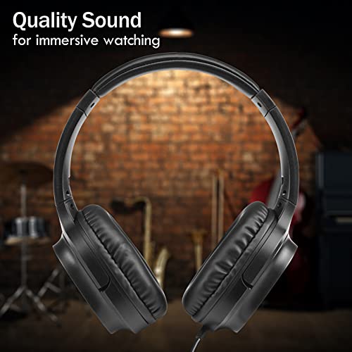 C G CHANGEEK Extra Long Cord Headphones for TV & PC with Volume Control, 18 Feet / 5.5M Extension Spring Coiled Cord, Universal 3.5mm AUX Audio, Wired Over Ear Stereo Headset, CGS-W6