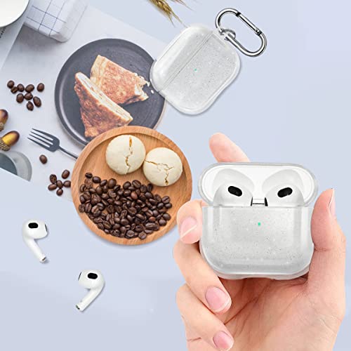 Fingic Compatible with AirPods 3rd Generation Case, AirPods 3 Case Glitter Sparkle Cover with Keychain Full Body Protective Stylish Shockproof Soft TPU for AirPods 3 Case 2021, Clear
