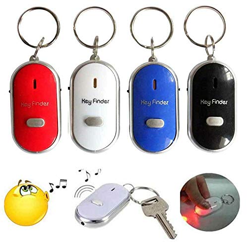 4 Pc Key Finder Locator Anti Lost Keys Keychain Tracker Whistle Sound LED Light