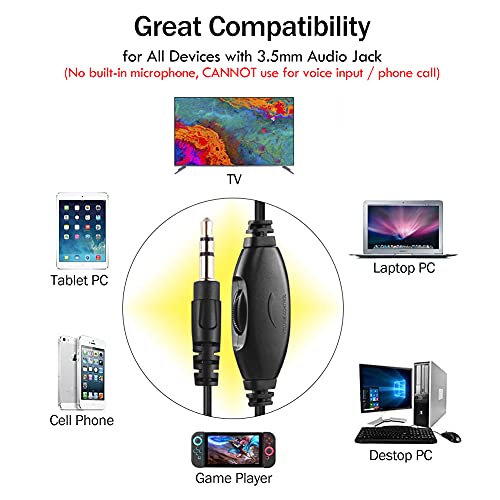 C G CHANGEEK Extra Long Cord Headphones for TV & PC with Volume Control, 18 Feet / 5.5M Extension Spring Coiled Cord, Universal 3.5mm AUX Audio, Wired Over Ear Stereo Headset, CGS-W6