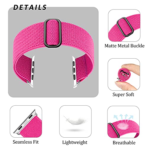 Greatfine Stretchy Solo Loop Strap Compatible with Apple Watch Band 38mm 40mm 41mm,Elastic Nylon Braided Band&Adjustable Buckle Women Men Sport Strap for iWatch Series 8 7 6 5 4 3 2 1 SE Ultra,H Pink