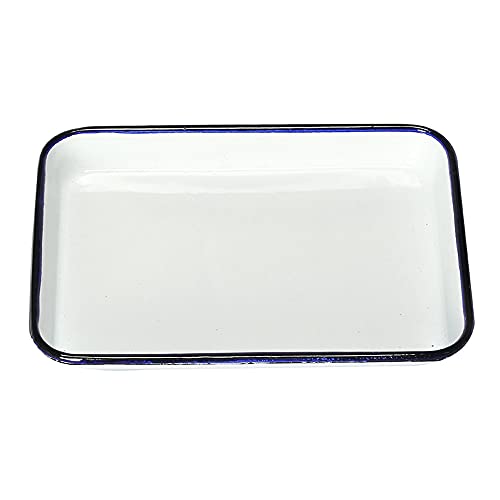 1PCS Handcrafted Vintage Tray White Enamel Home Cake Oven Baking Tray Square Retro Plates (16CMX22CMX3CM)