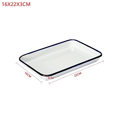 1PCS Handcrafted Vintage Tray White Enamel Home Cake Oven Baking Tray Square Retro Plates (16CMX22CMX3CM)