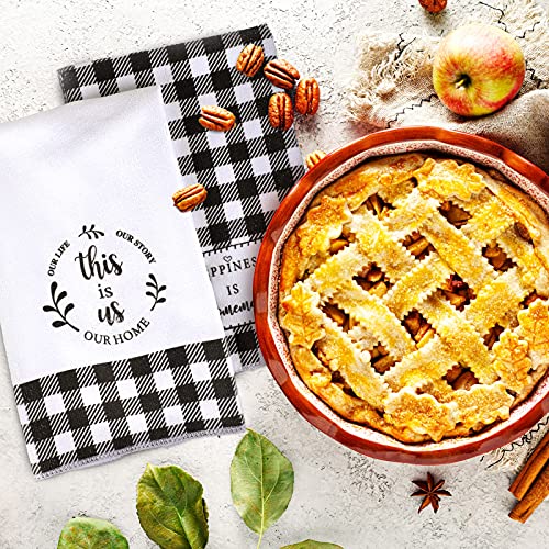 4 Pcs Kitchen Dish Towels Buffalo Check Plaid Farmhouse Hand Towel Ultra Absorbent Soft Quick Drying Dish Clothes Polyester Cleaning Cloth for Kitchen Home Supplies (Black White Plaid, Plaid Style)