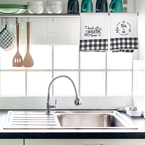 4 Pcs Kitchen Dish Towels Buffalo Check Plaid Farmhouse Hand Towel Ultra Absorbent Soft Quick Drying Dish Clothes Polyester Cleaning Cloth for Kitchen Home Supplies (Black White Plaid, Plaid Style)