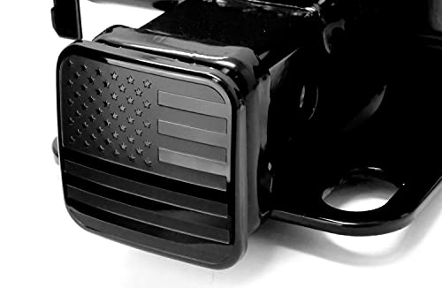 American Black Metal Flag Trailer Hitch Cover - Patriotic Flag Plug (Black, Fits 2'' Receivers)