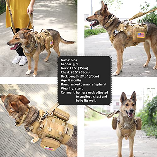 Forestpaw Tactical Dog Vest Harness and Easy Control Training Dog Collar with Bungee Dog Leash Set No Pull Military Dog Harness with Backpack for Medium Large Dogs-Coyote Brown L