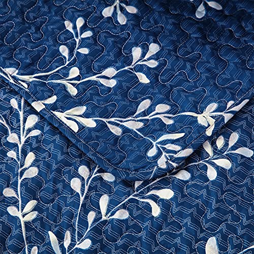 Exclusivo Mezcla Microfiber Quilted Throw Blanket, Flower Pattern Throw Blanket for Bed/Couch/Sofa, Soft and Lightweight (50"x 60",Navy)